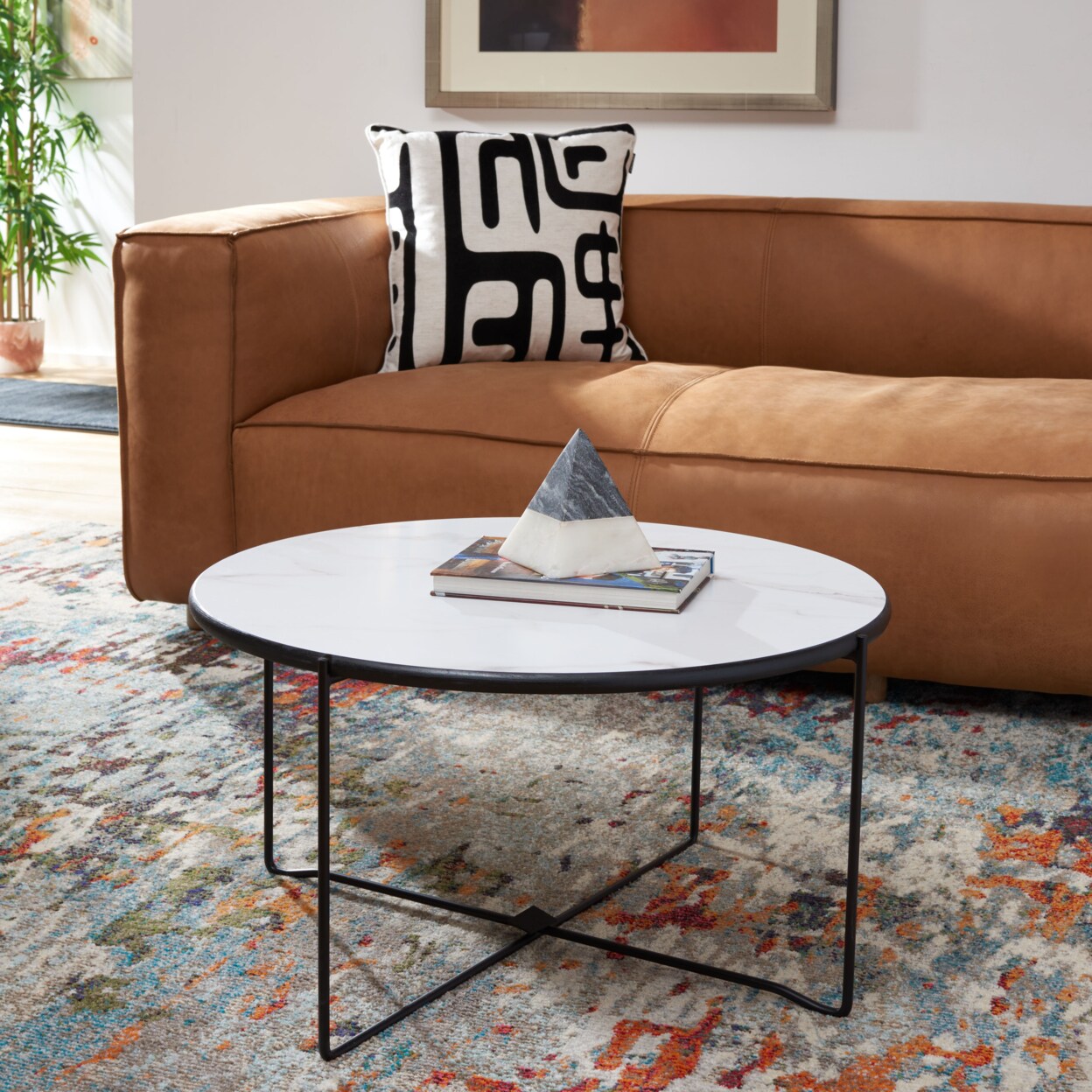 Safavieh Wrena Round Coffee Table White Marble / Black | Michaels