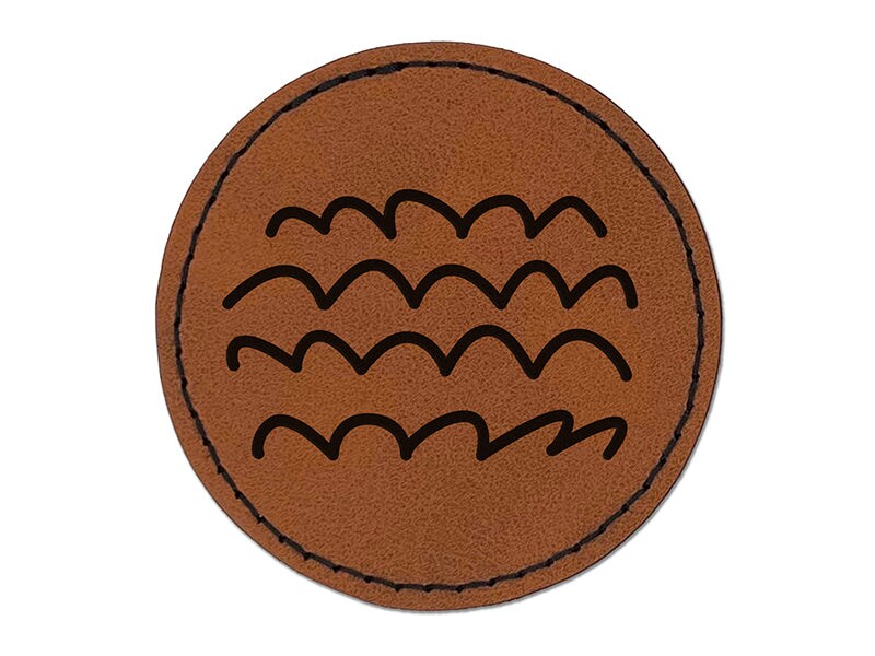 Waves Ocean Squiggles Round Iron-On Engraved Faux Leather Patch ...