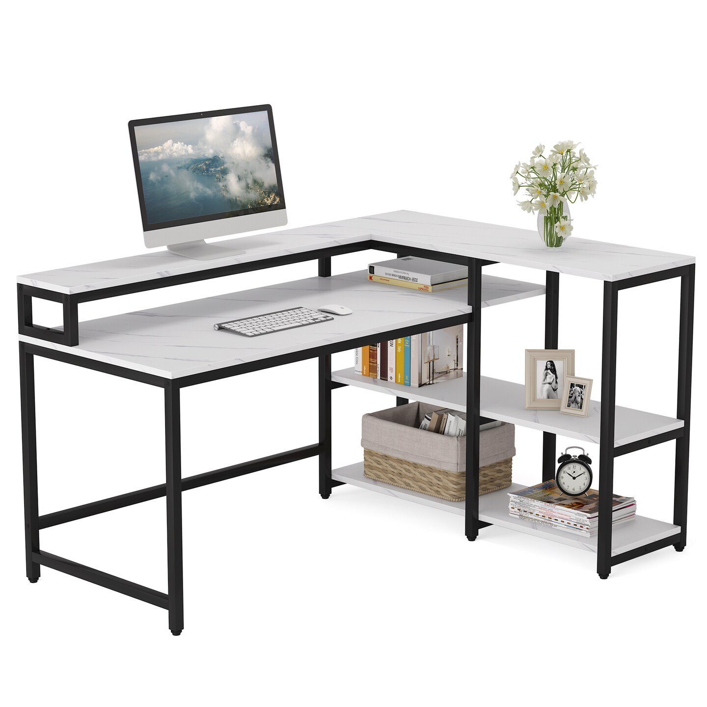 Tribesigns Reversible L Shaped Computer Desk with Storage Shelf ...
