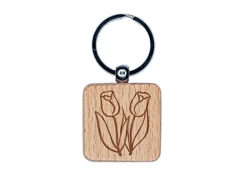 Spring Summer Tulips Engraved Wood Square Keychain Tag Charm | Michaels