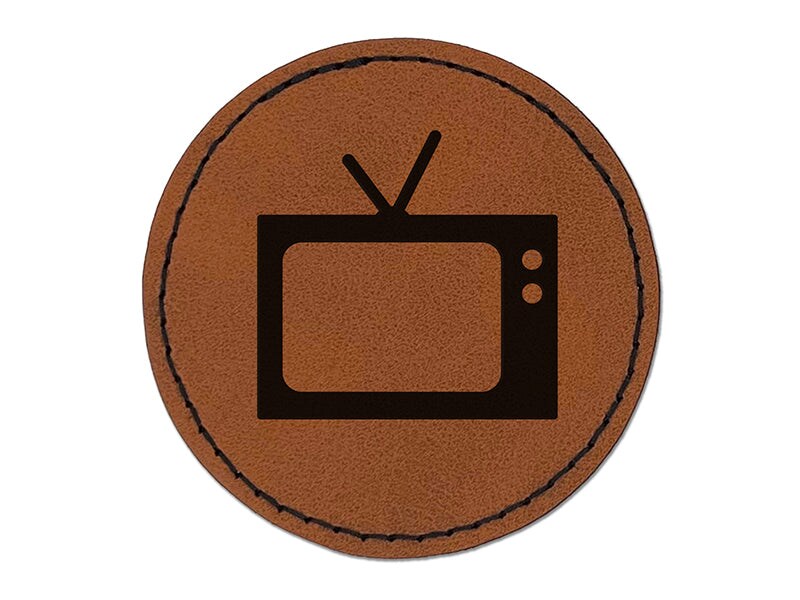 Vintage TV Television Silhouette Round Iron-On Engraved Faux Leather ...