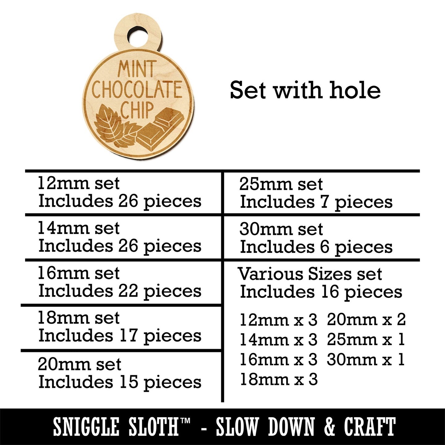 Mint Chocolate Chip Text with Image Flavor Scent Mini Wood Shape Charms ...