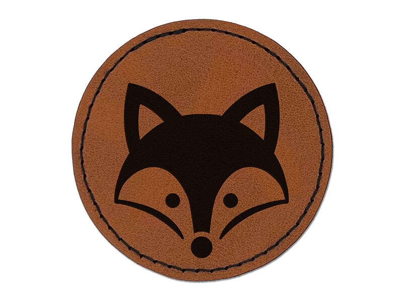 Sweet Fox Head Face Round Iron-On Engraved Faux Leather Patch Applique ...