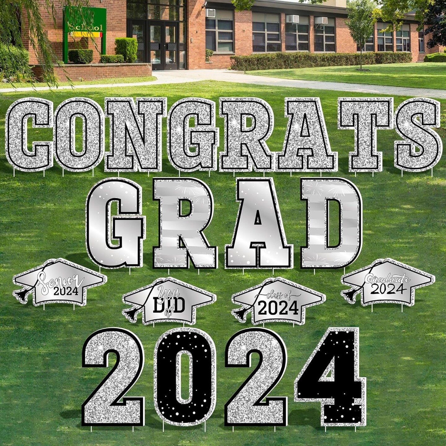 Graduation Yard Signs, 20 PCS Black Gold Congrats Grad Lawn Stakes ...