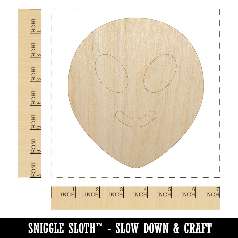 Smiling Happy Alien Emoticon Unfinished Wood Shape Piece Cutout for DIY ...