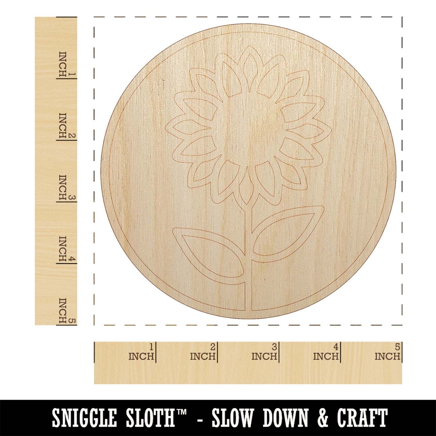 Sunflower in Circle Unfinished Wood Shape Piece Cutout for DIY Craft ...