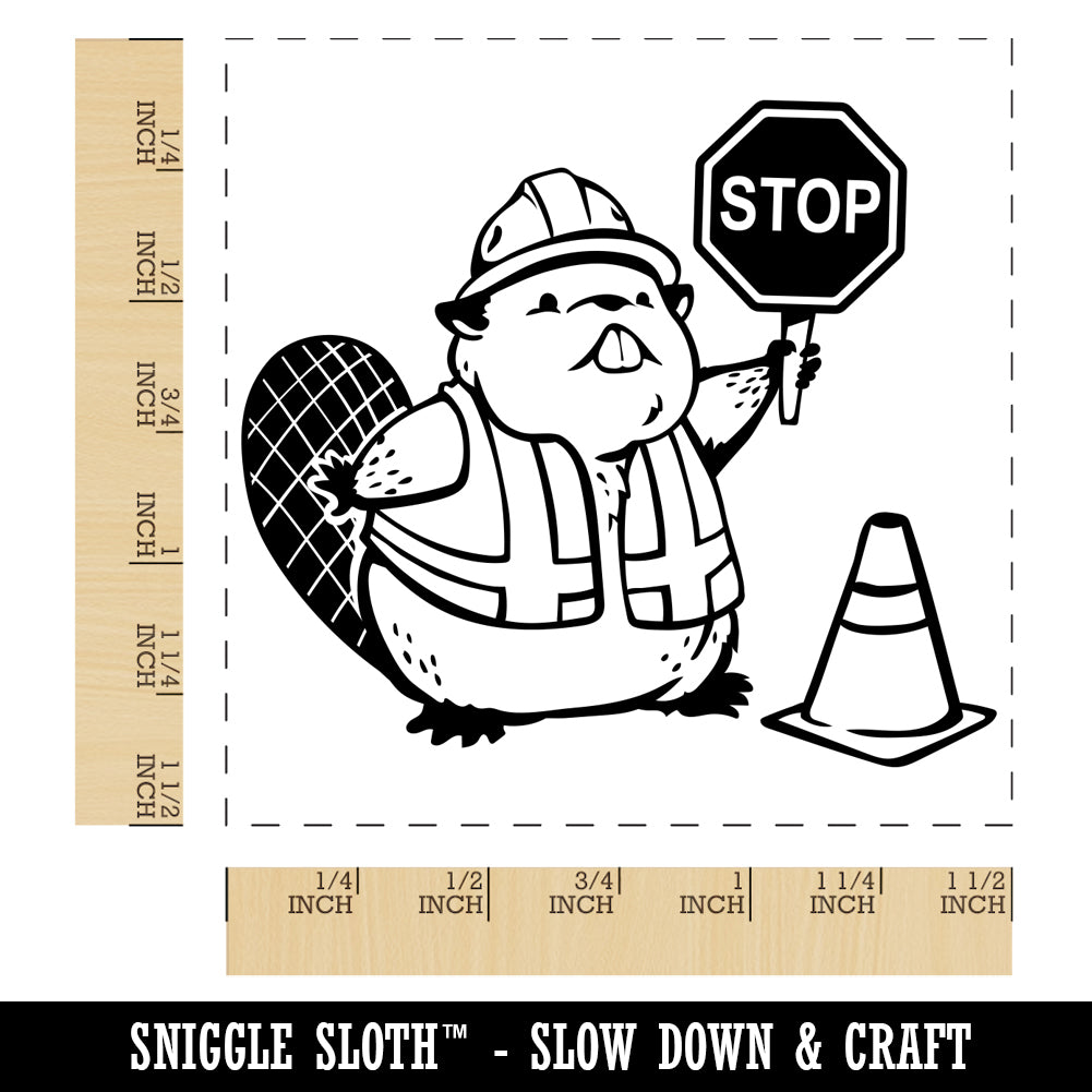 Construction Worker Beaver Builder with Stop Sign Self-Inking Rubber ...