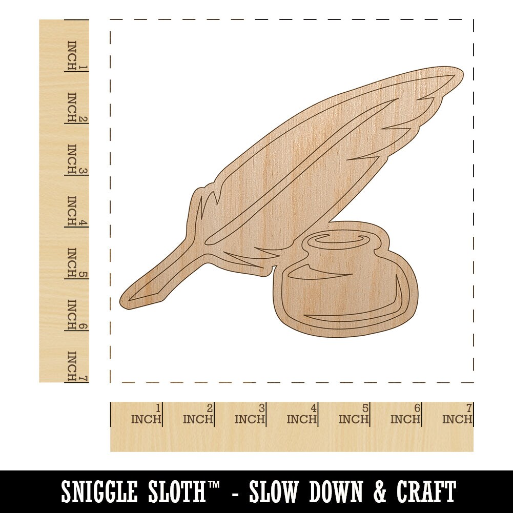 Quill Feather Pen and Ink Unfinished Wood Shape Piece Cutout for DIY ...