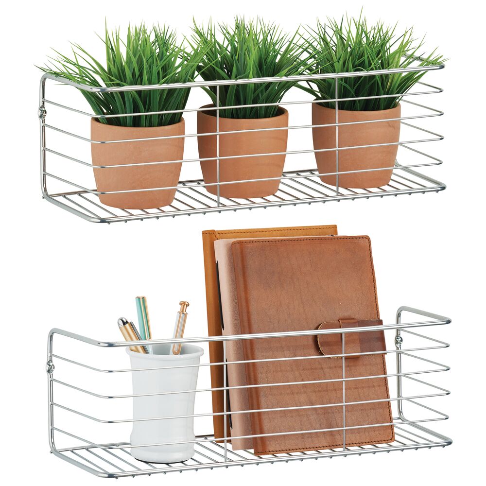 mDesign Wide Metal Wall Mount Storage Organizer Display Shelf - 2 Pack ...