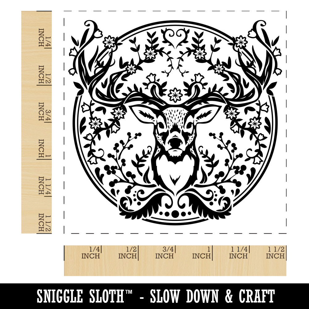Regal Floral Wreath Deer Buck Head with Flower Antlers Self-Inking ...