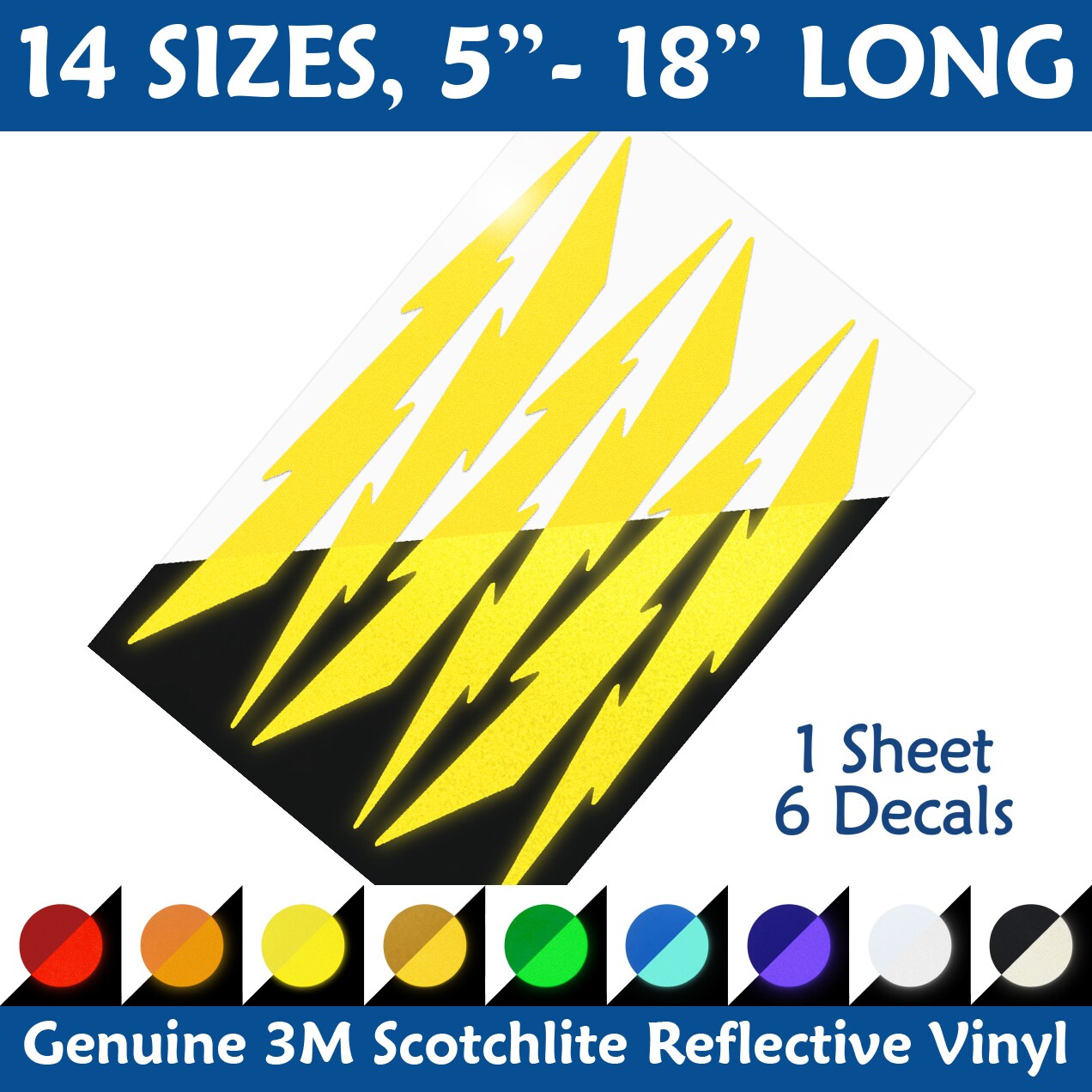 6 Lightning Bolts Reflective Decal Set, Six Lightning Reflector ...
