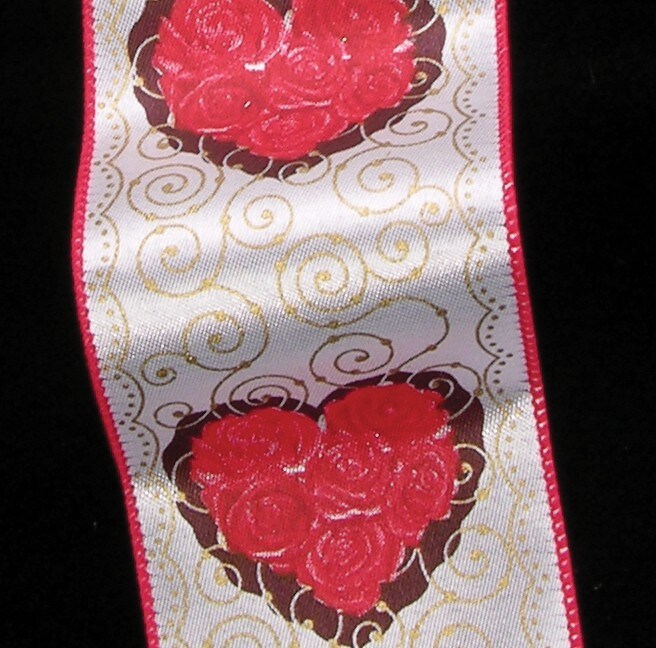 The Ribbon People White and Red Heart Print Wired Craft Ribbon 2.5" x ...