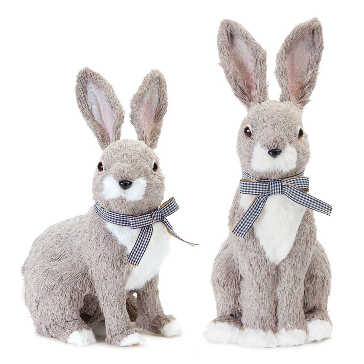 Melrose Rabbit Couple with Plaid Ribbon Figurines - 16" - Gray and ...