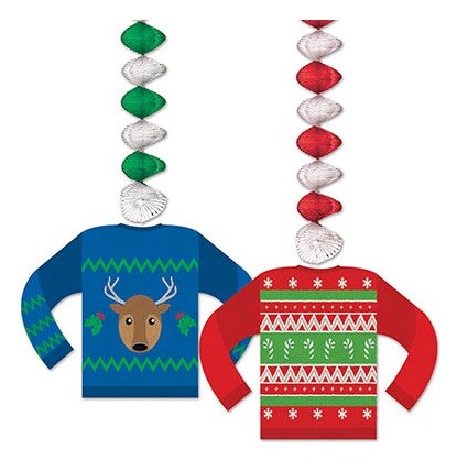 Beistle Club Pack of 24 Ugly Sweater Dangler Christmas Hanging ...