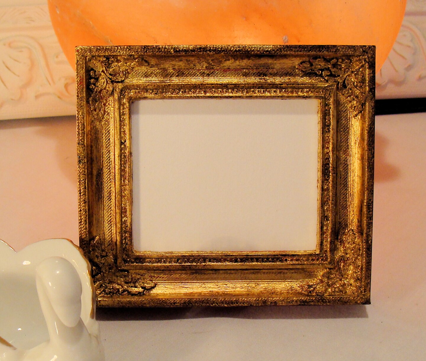 22K Deep Gold Leaf Picture Frame Antique Look Small Photo Art Holds 2. ...