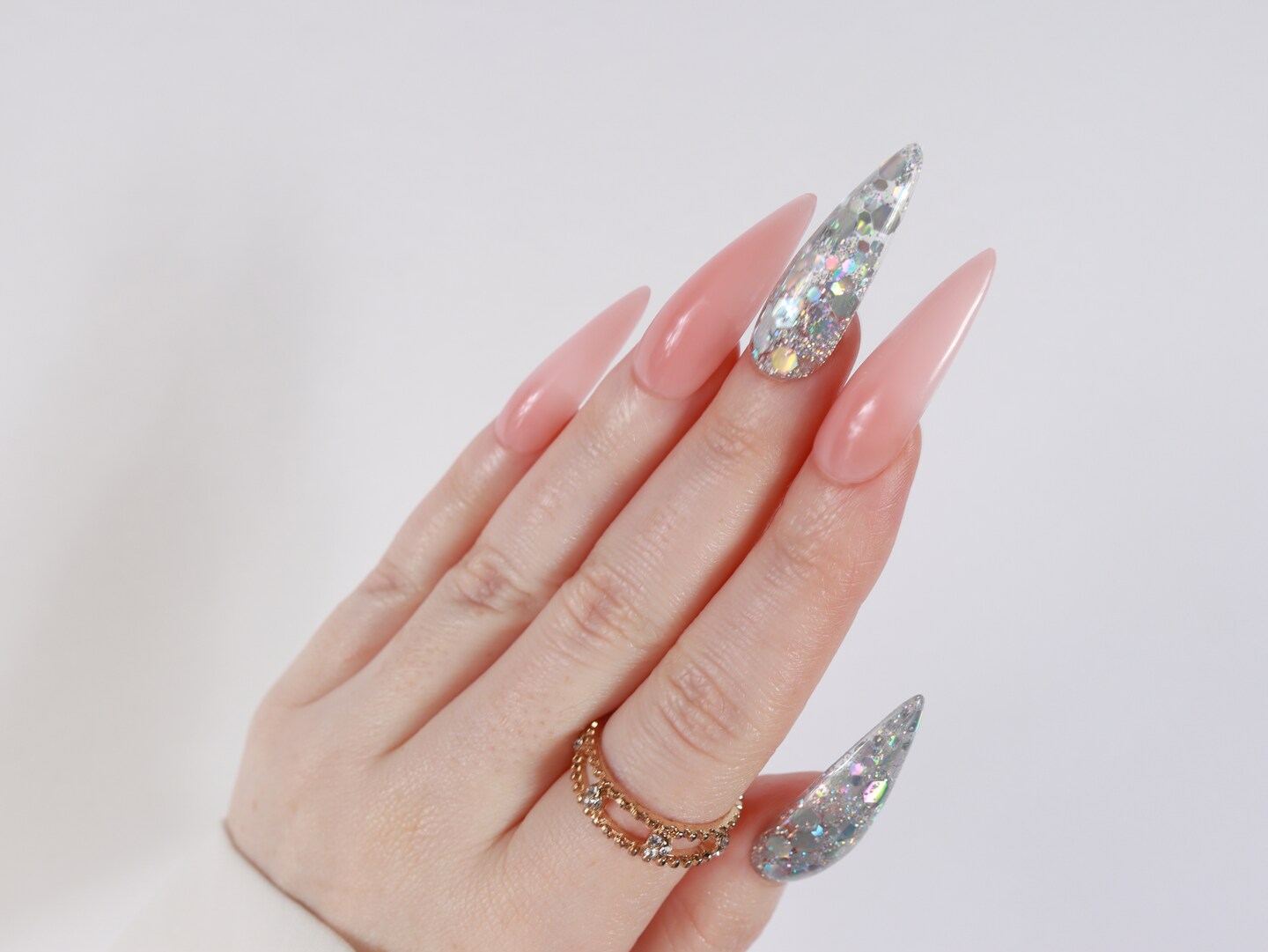 Handmade Press on Nails | Encapsulated Silver Glitters Hard Gel Press on Nails | Sculpted Press ...