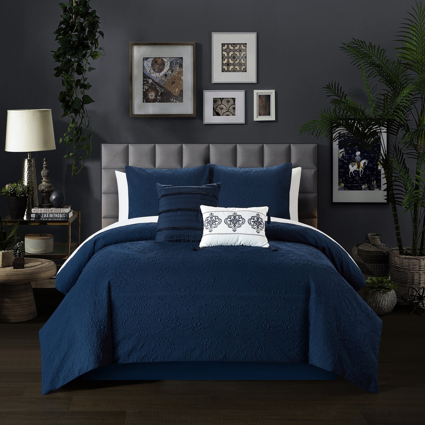 Chic Home Magna 5 Piece Comforter Set Embossed Medallion Scroll Pattern ...