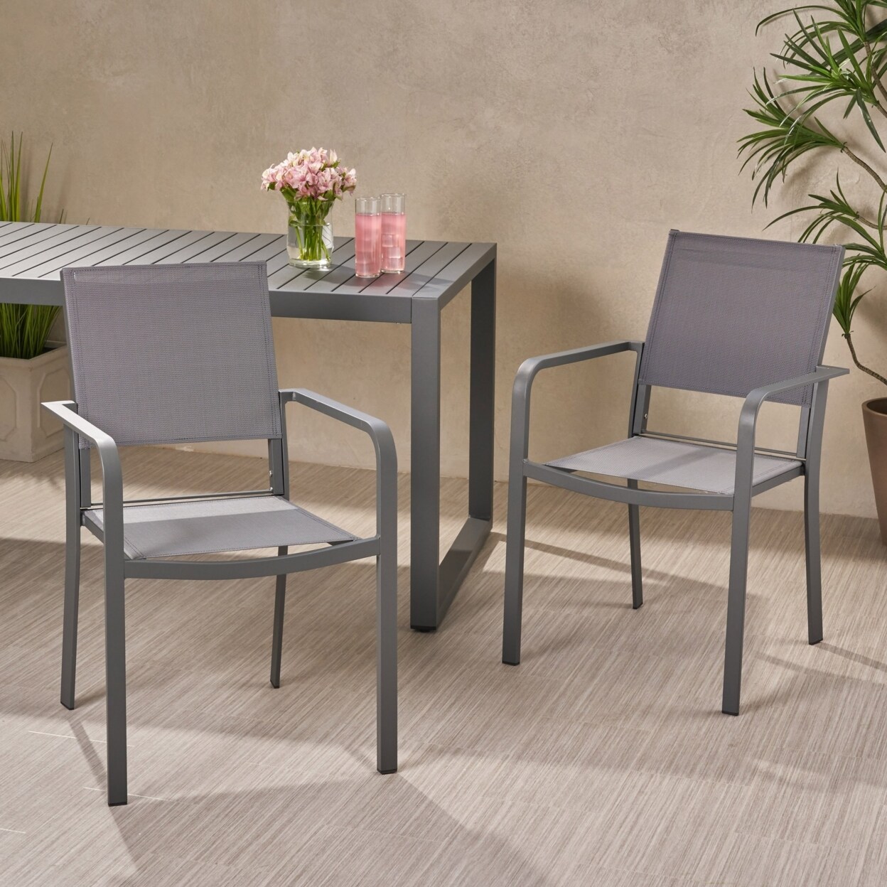 GDF Studio Martin Outdoor Modern Aluminum Dining Chair with Mesh Seat ...