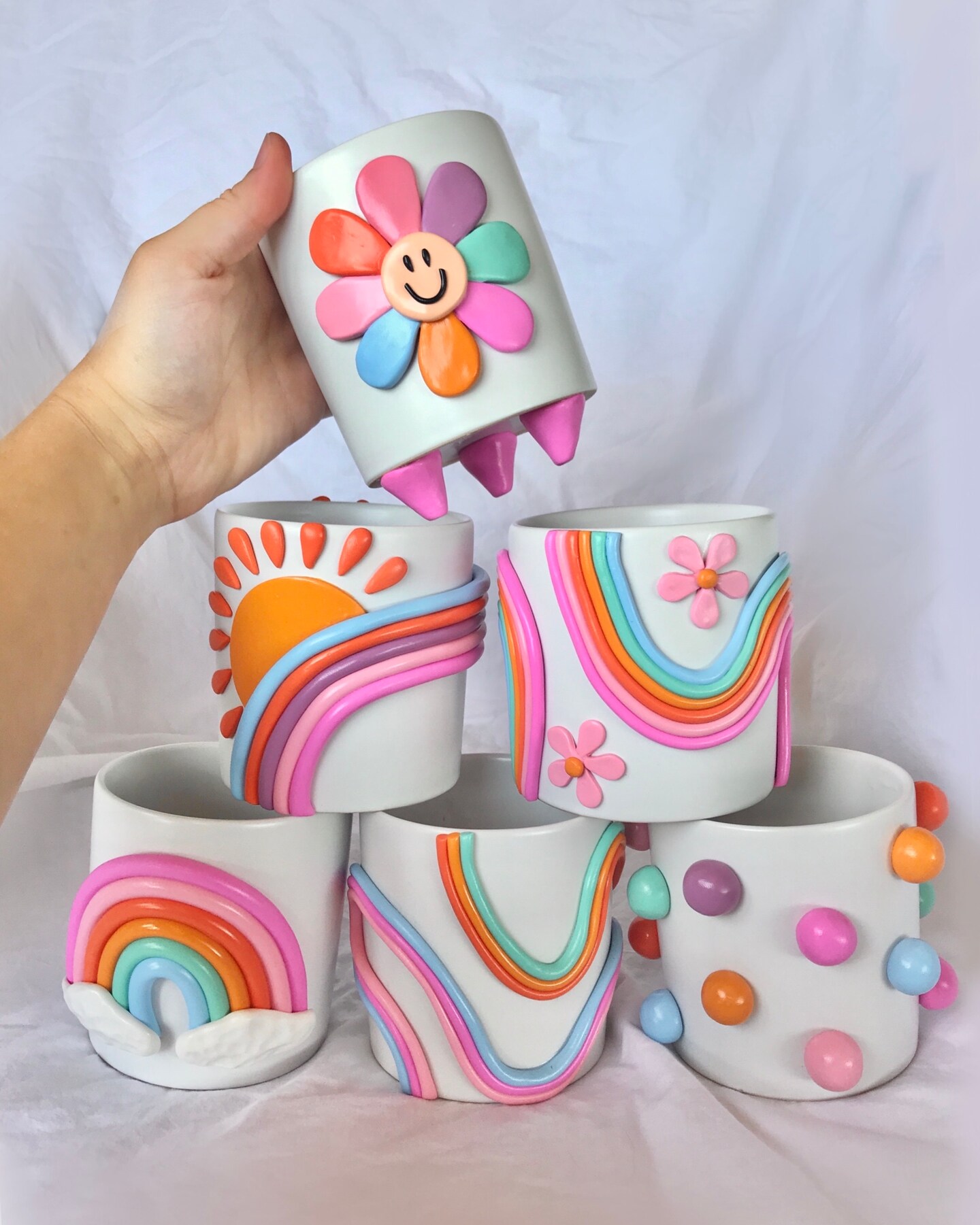 Retro Eclectic Colorful Planters, Cute Ceramic Planter, Rainbow Pot ...