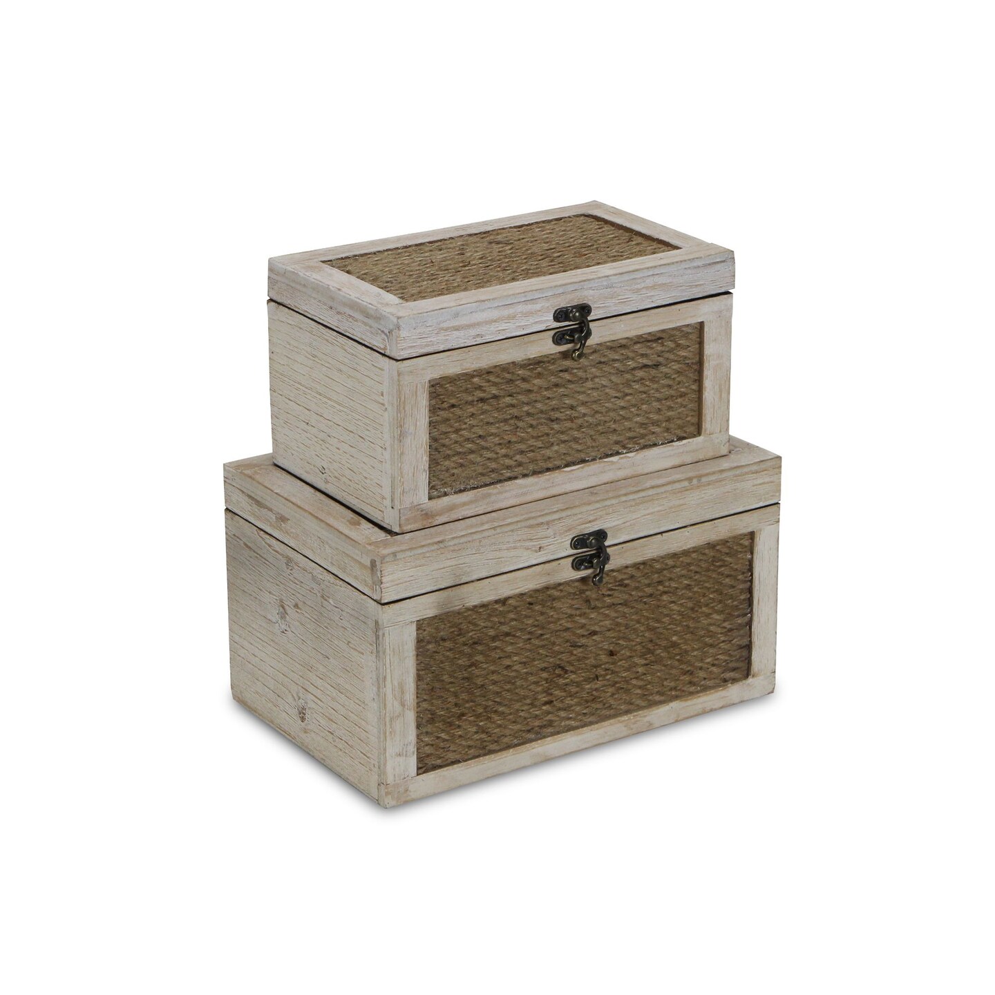 Contemporary Home Living Set of 2 Brown Storage Boxes with Top and ...