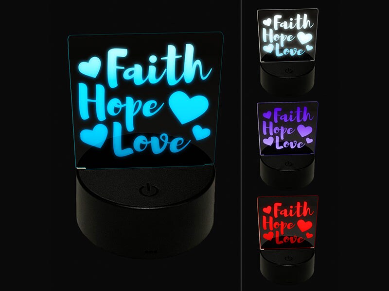 Faith Hope Love with Hearts 3D Illusion LED Night Light Sign Nightstand ...
