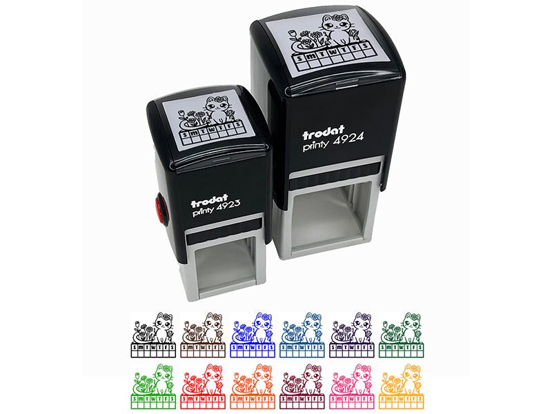 Weekly Habit Tracker Cat and Flowers Sunday Start Self-Inking Rubber ...