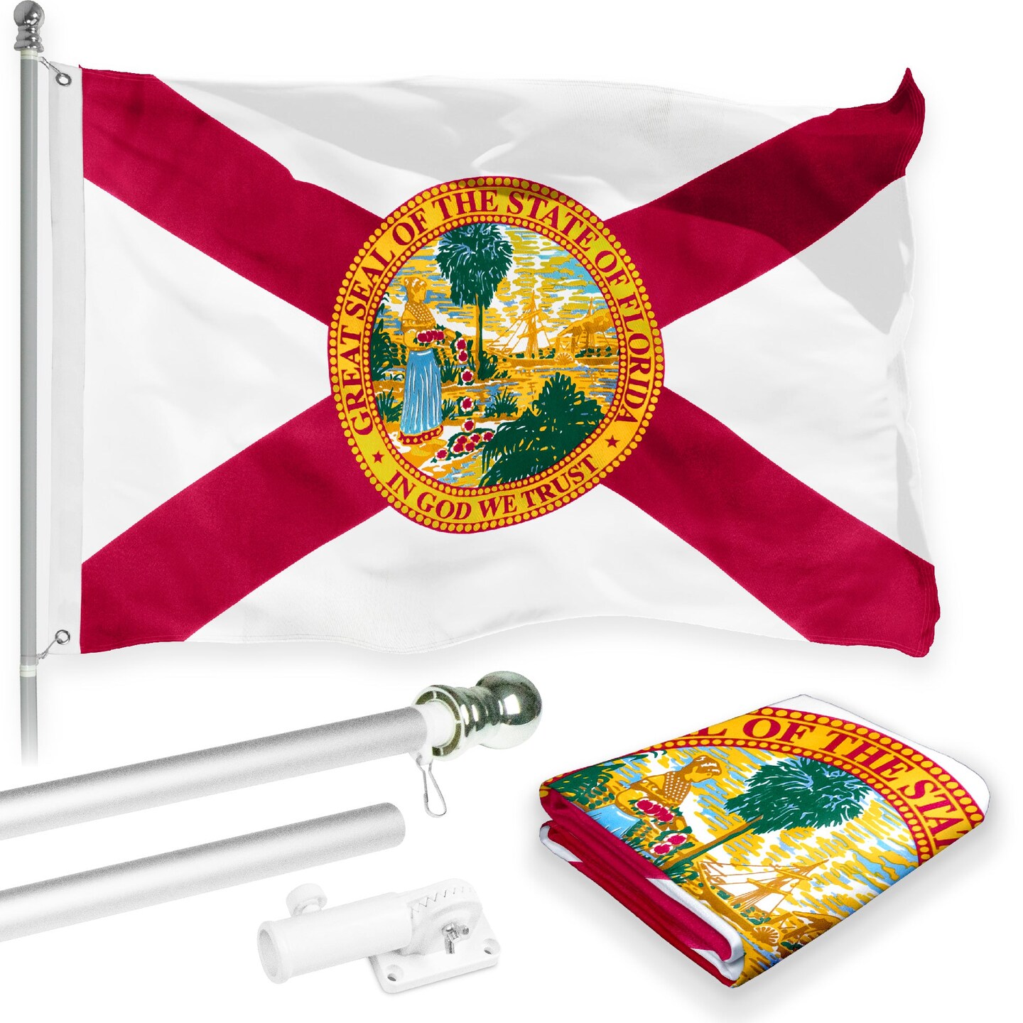 G128 Combo Pack: 6 Feet Tangle Free Spinning Flagpole (Silver) Florida ...
