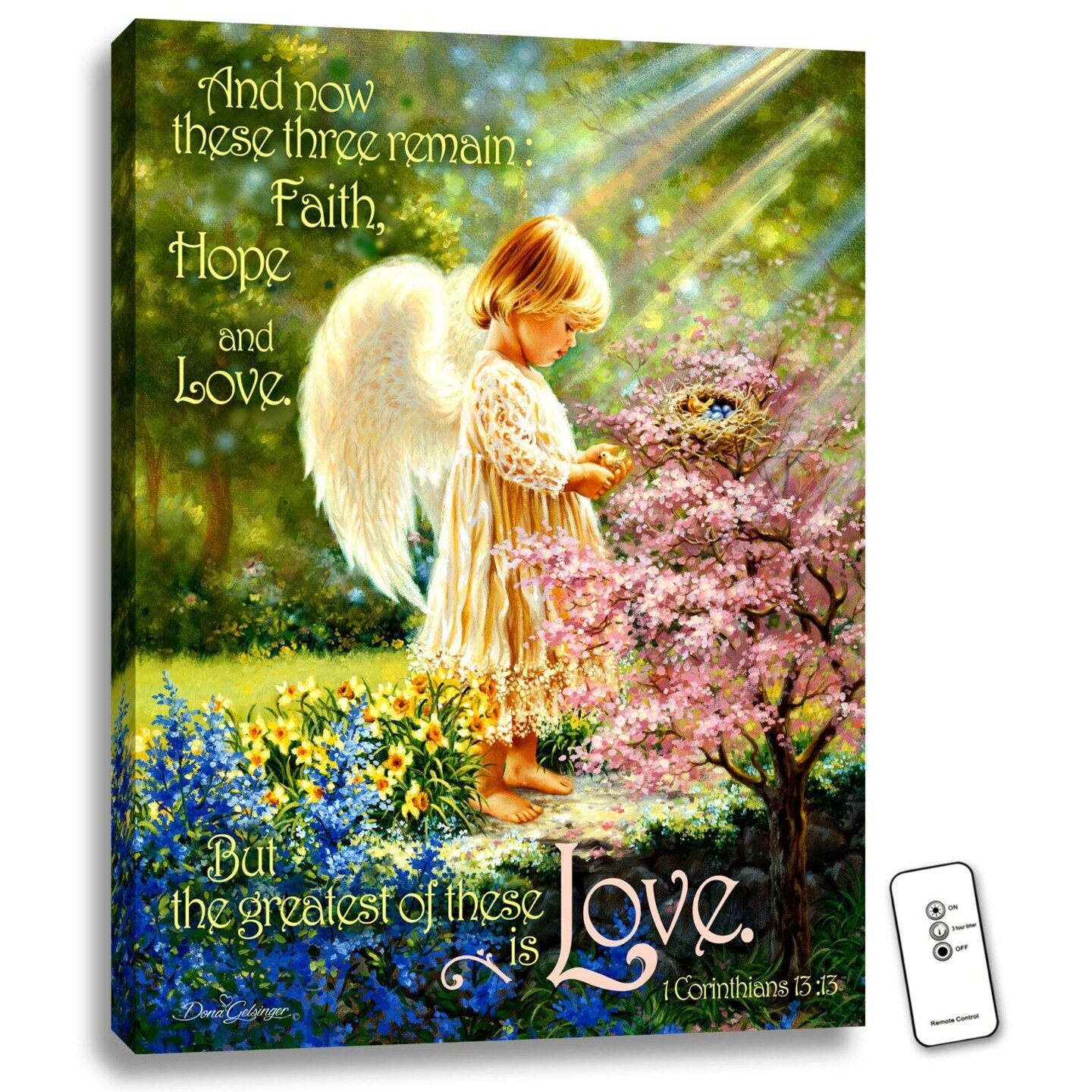 Glow Decor 24" White and Green An Angel's Tenderness Backlit Print ...