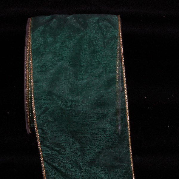 The Ribbon People Hunter Green and Gold Solid Sheer Wired Craft Ribbon ...