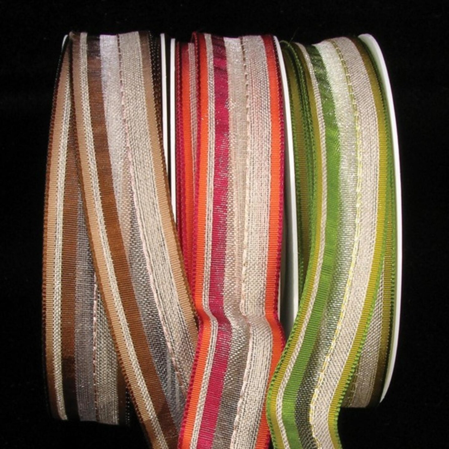 The Ribbon People Green and White Linen Color Combo Wired Craft Ribbon ...