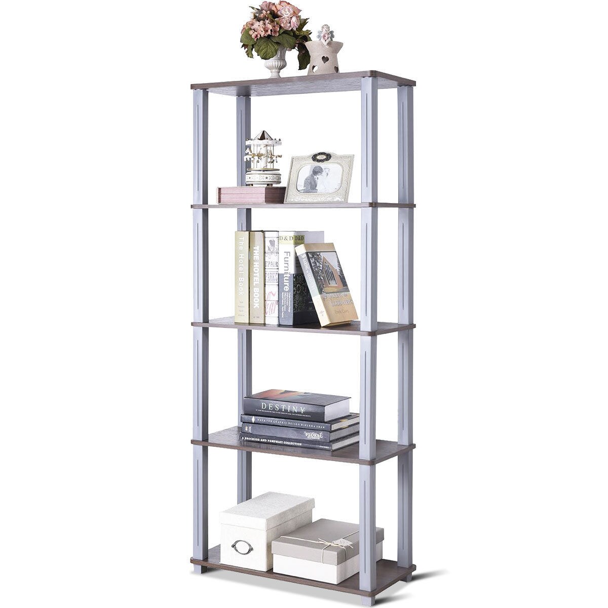 Costway 5-Tier Multi-Functional Storage Shelves Rack Display Bookcase ...