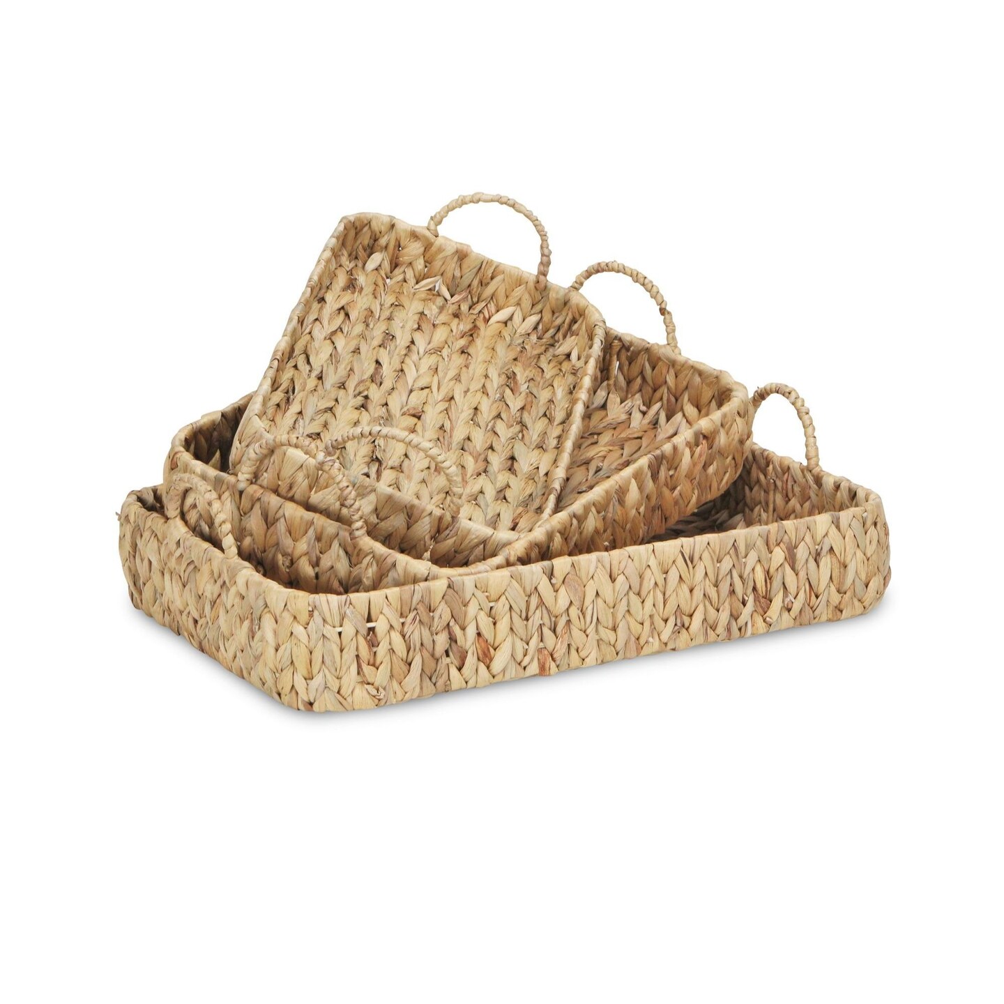 Contemporary Home Living Set of 3 Brown Rectangular Trays with Handles ...