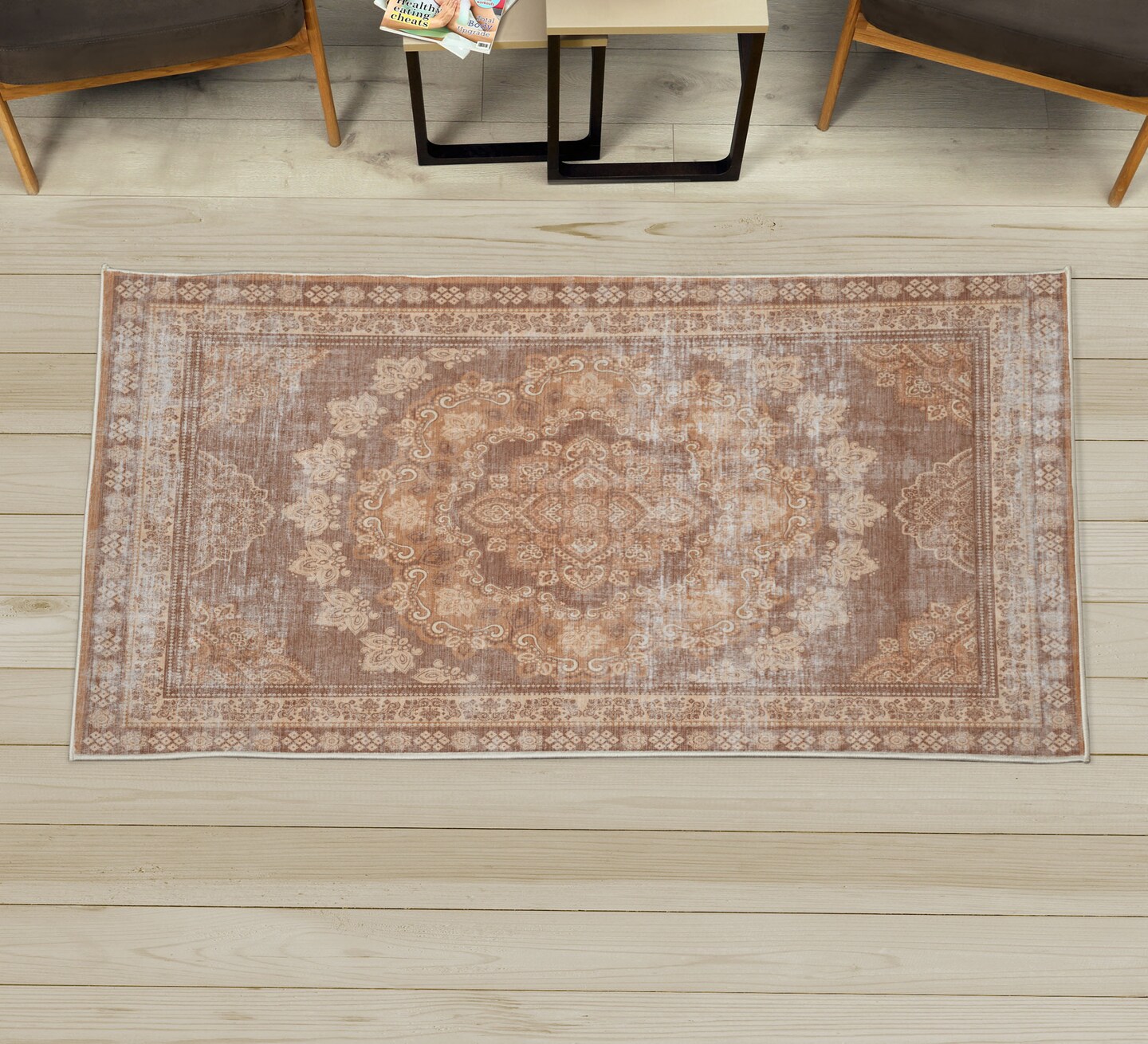 Ambesonne Vintage Decorative Rug, Weathered Style Print of Medallion ...