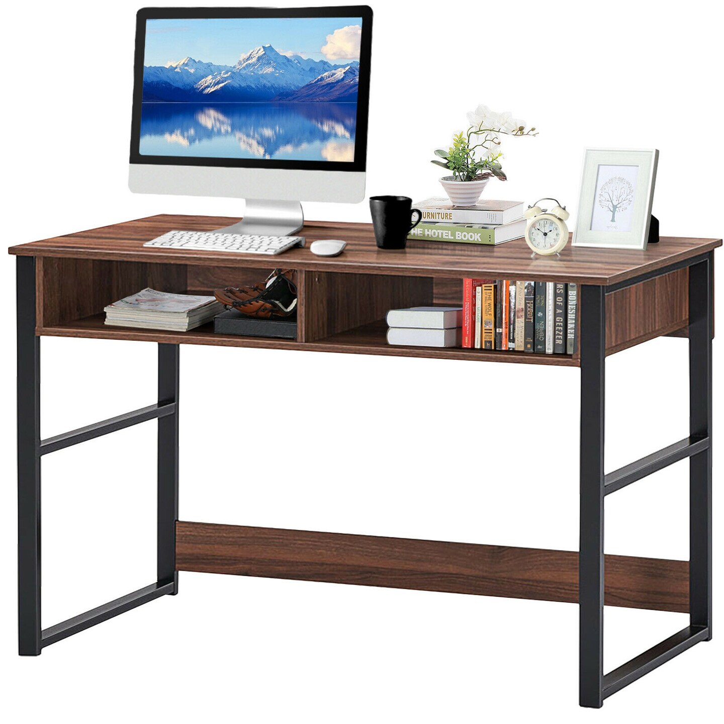 Costway Home Office Computer Desk 2 Drawers Makeup Vanity Console Table ...