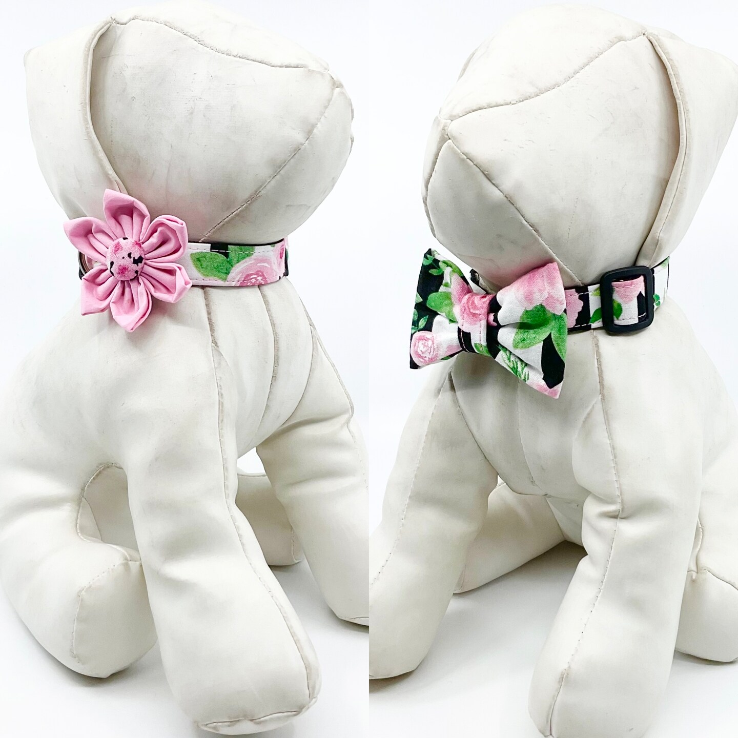 Floral Dog Collar With Optional Flower Or Bow Tie Pink Roses On Black ...