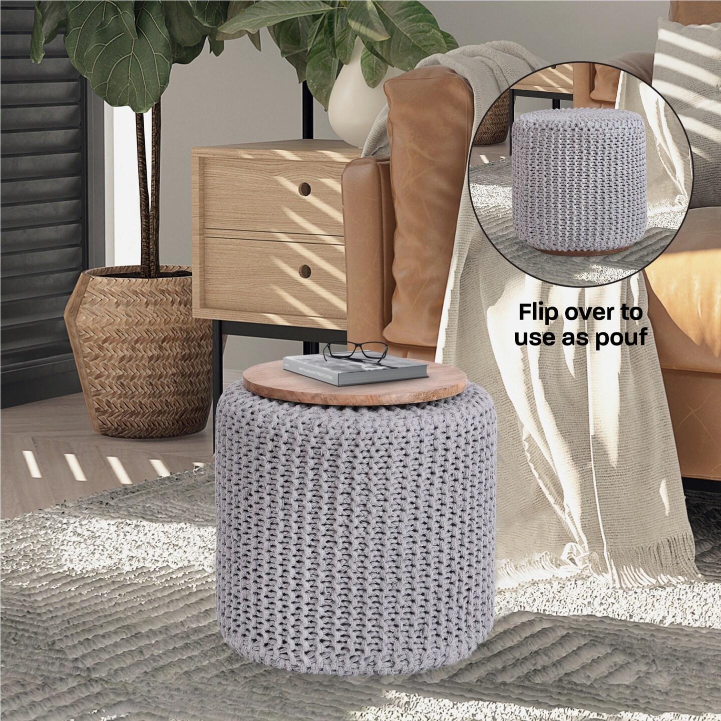 Marguerite Cotton Yarn 3-in-1 Pouf/Ottoman/End Table | Michaels