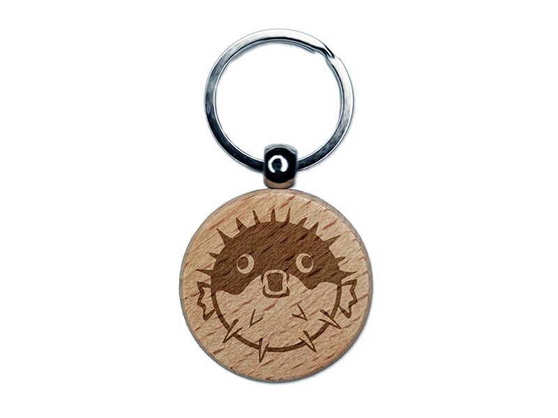 Startled Puffer Fish Engraved Wood Round Keychain Tag Charm | Michaels