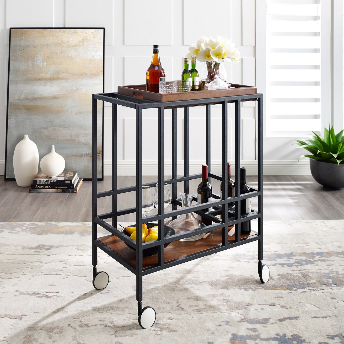 Mako Caster Leg Metal Frame Bar/Serving Cart with Tray | Michaels
