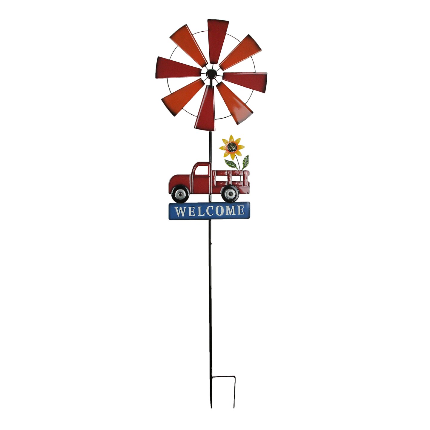 Farmhouse Style Red Farm Truck Windmill Spinner Welcome Garden Stake 72 ...