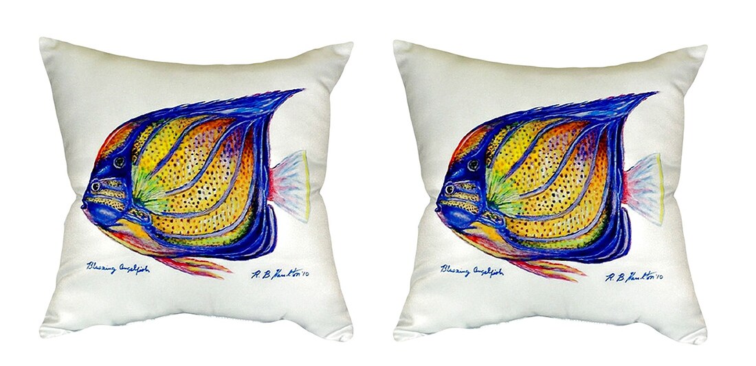 Pair of Betsy Drake Blue Ring Angelfish No Cord Pillows 18 Inch X 18 ...