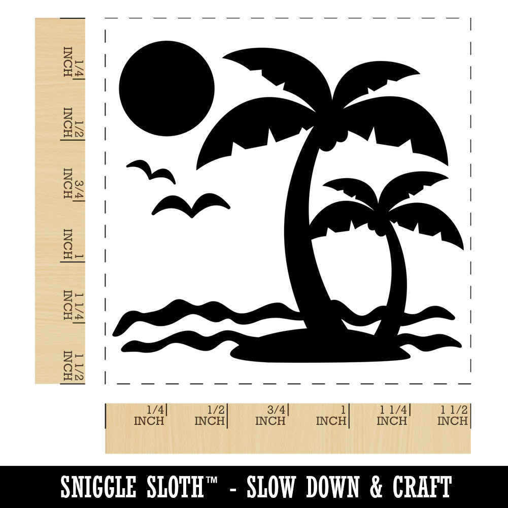 Palm Tree Tropical Island Sun Waves Self-Inking Rubber Stamp Ink ...
