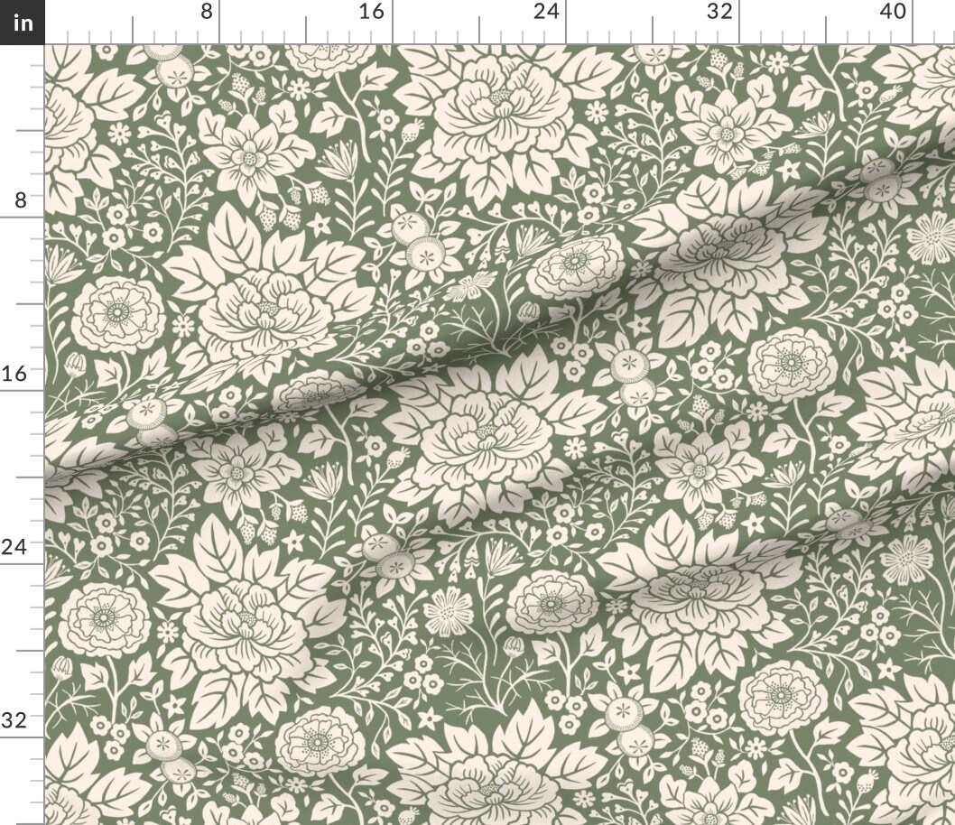 Petal Signature Cotton by the Yard or Fat Quarter Sage Green Floral ...