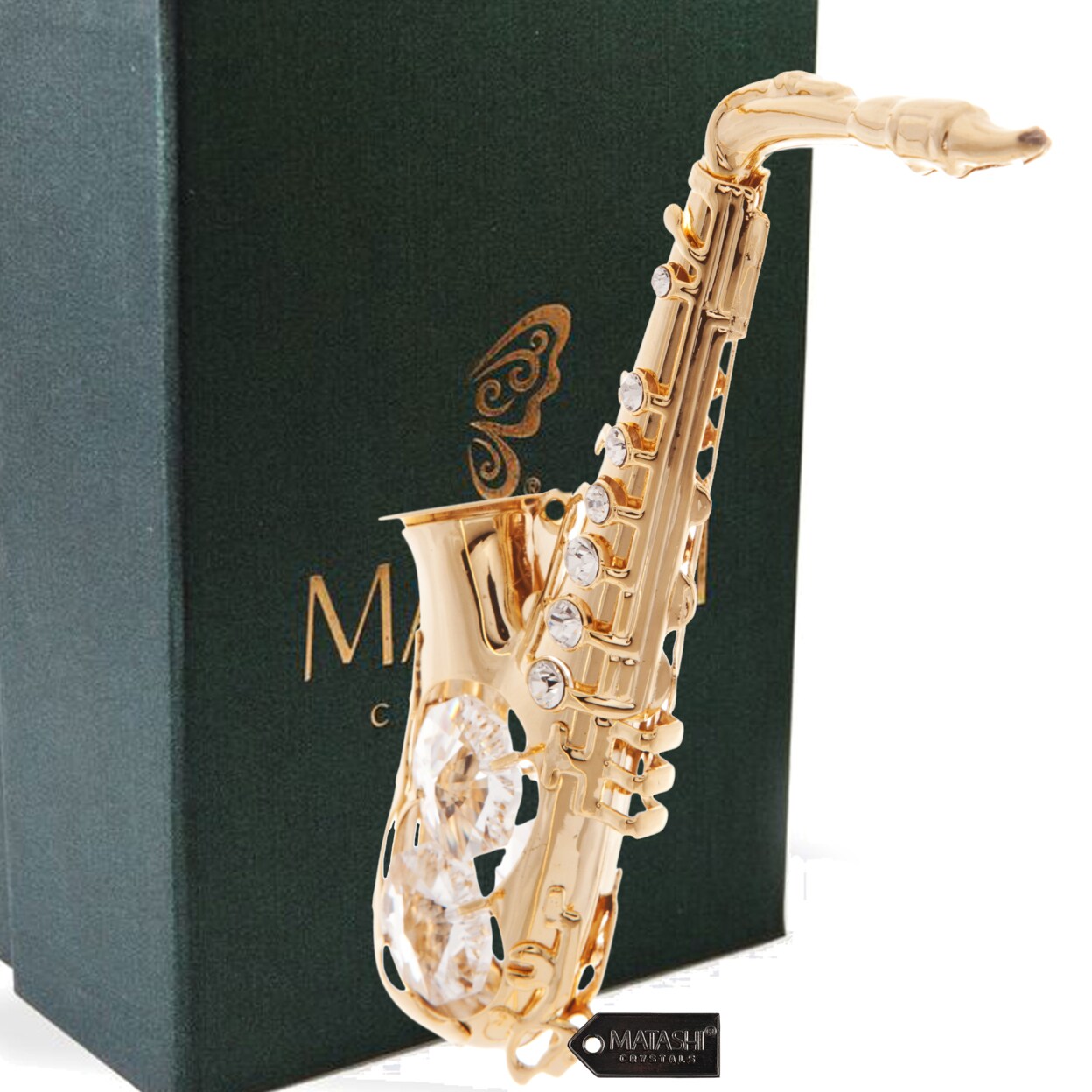 Matashi 24K Gold Plated Crystal Studded Saxophone Ornament Home ...