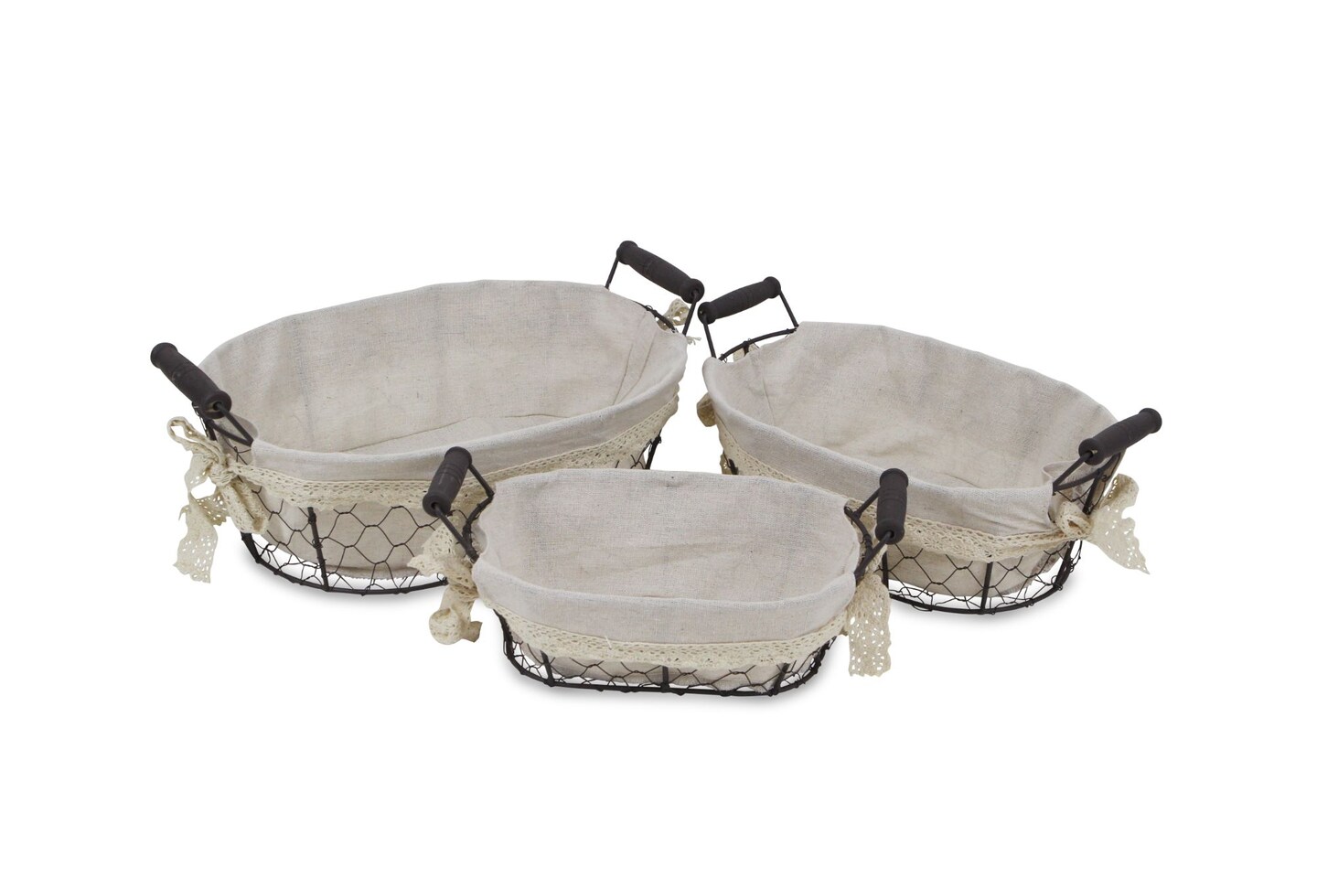 Contemporary Home Living Set of 3 Black and Beige Oval Lined Wire ...