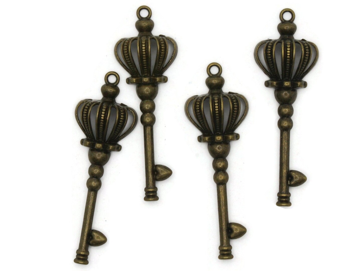 4 58mm Antique Bronze Crown Keys Metal Skeleton Key Charms | Michaels