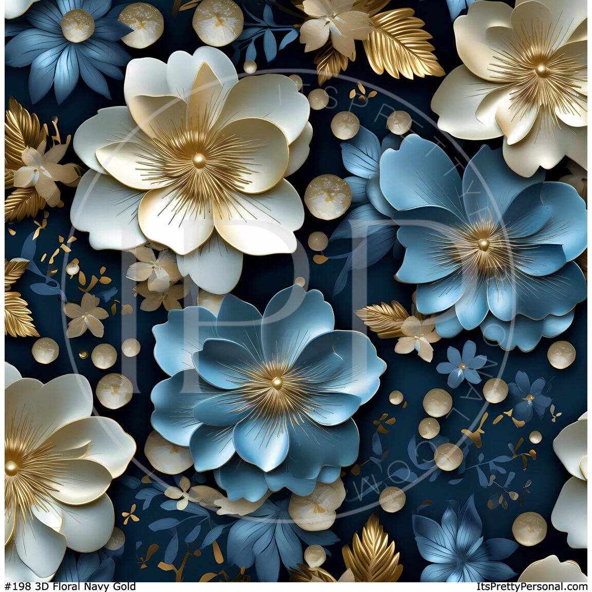 #198 3D Flowers Gold Navy 12x12 Pattern Vinyl | Michaels