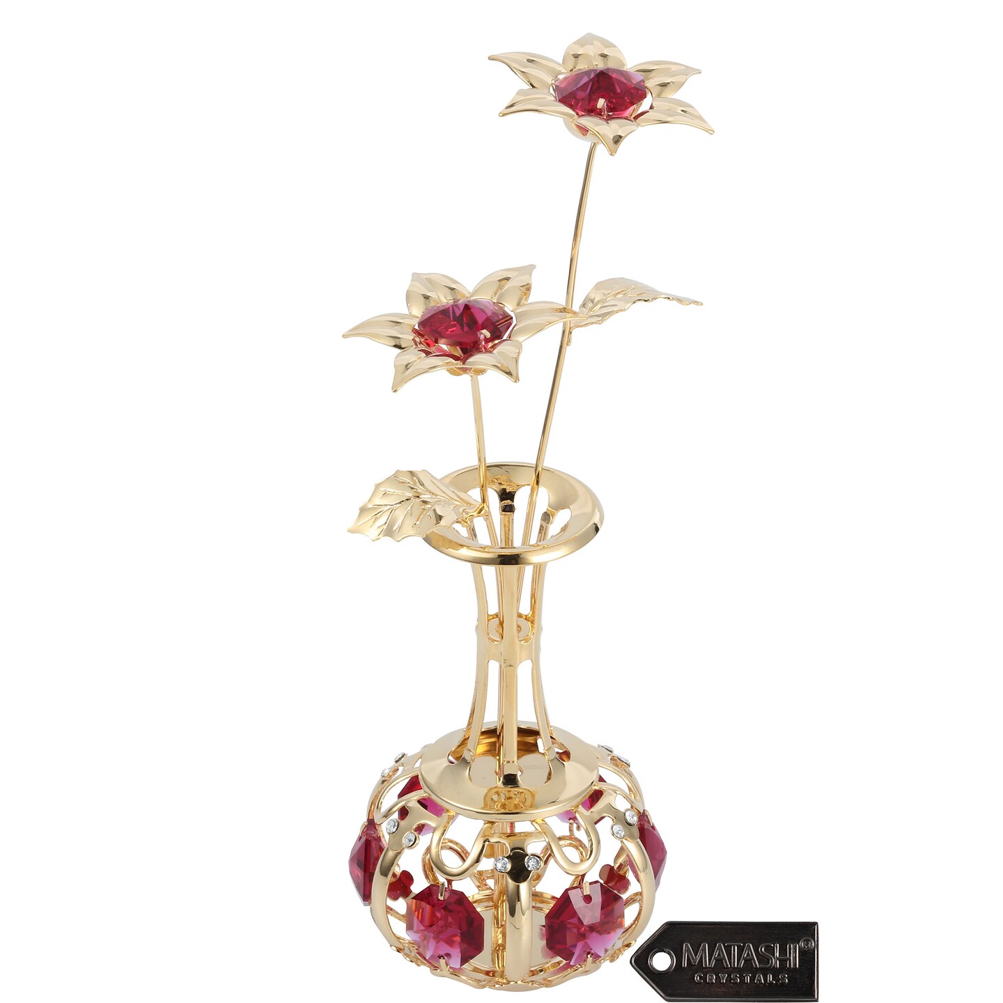 Matashi 24K Gold Plated Sun Flowers In vase Ornament with Red Crystals ...