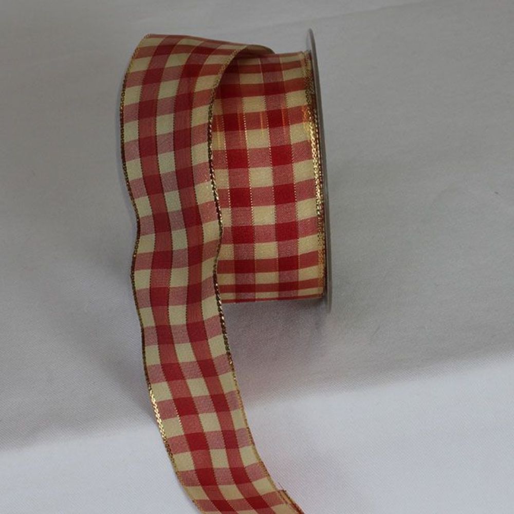 The Ribbon People Classic Red and Gold Checkered Woven Wired Craft ...