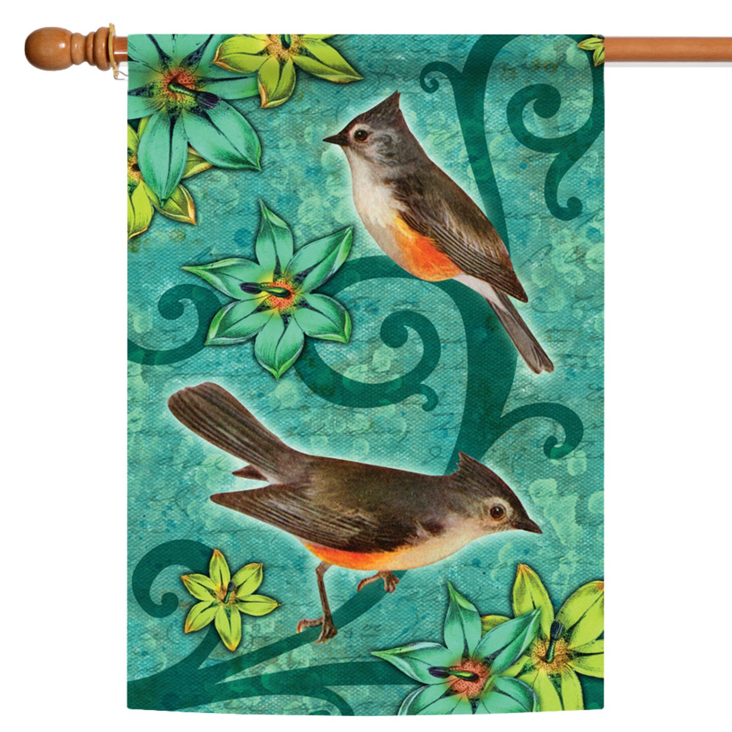 Toland Home Garden Orange and Brown Tufted Titmouse Rectangular Outdoor ...