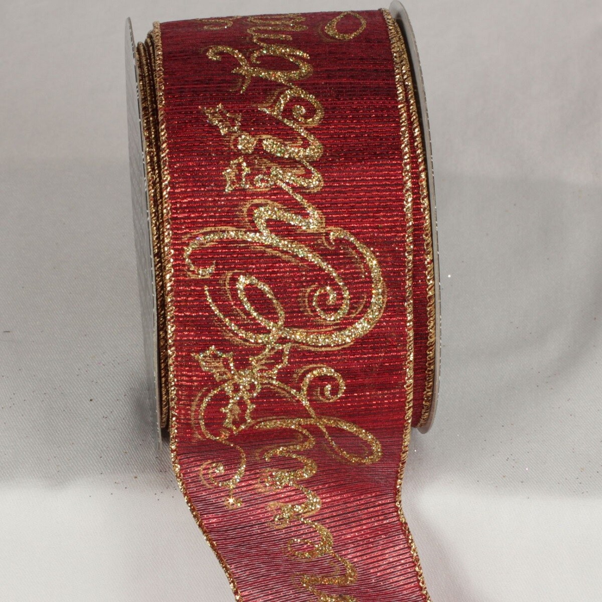 The Ribbon People Red and Gold Merry Christmas Wired Craft Ribbon 2.5 ...